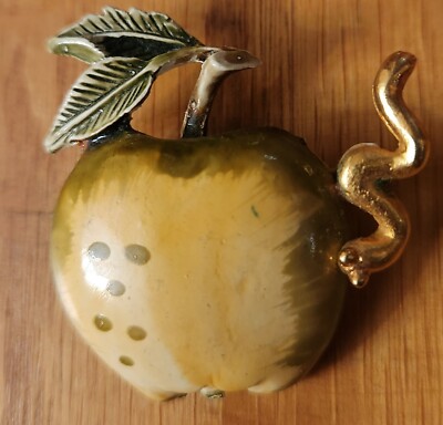 Vintage Estate Jewelry Brooch Signed LJM Apple Worm Enamel - Excellent ...