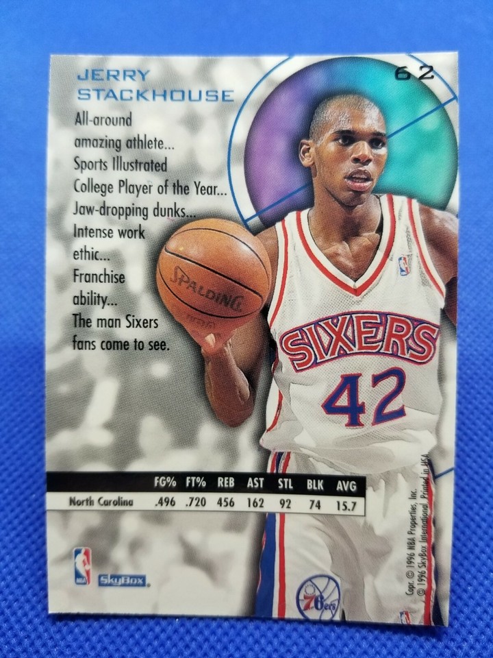1995 Skybox E-XL JERRY STACKHOUSE Basketball card #62 PHILADELPHIA ...