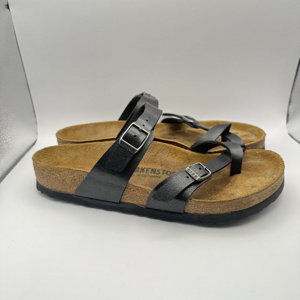 Birkenstock Birko Flor Mayari Black Womens 39 Toe Loop Leather Buckle ...