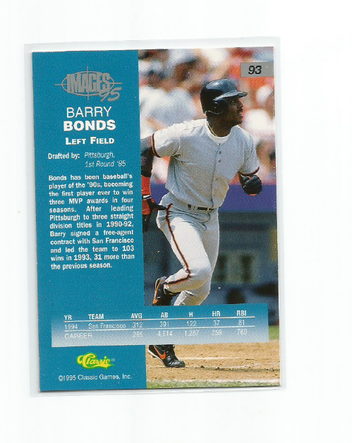 BARRY BONDS (San Francisco Giants) 1995 CLASSIC IMAGES CARD #93 | eBay