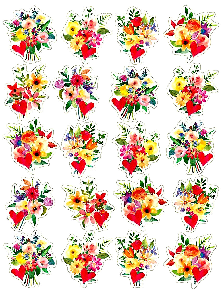 BEAUTIFUL FLORAL BOUQUET FLOWER & HEART STICKERS USA MADE #55C FAST USA ...