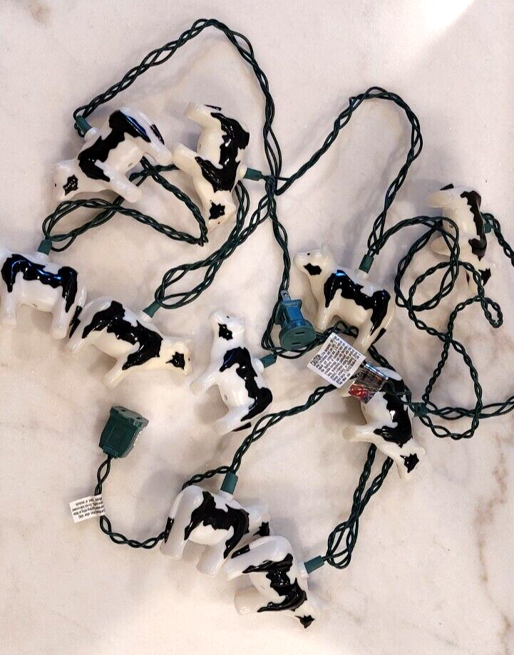 Vtg Blow Mold String Lights 10 Cows Western Black White Primal Light 13 ...