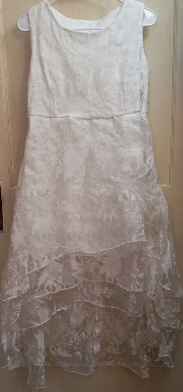 Formal White Dress Layered Ruffle Front 47" Wedding - Gem