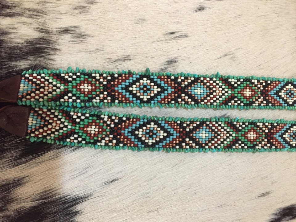 NATIVE DESIGN Handmade Beaded Hatband HAT BAND GENUINE TURQUOISE ...