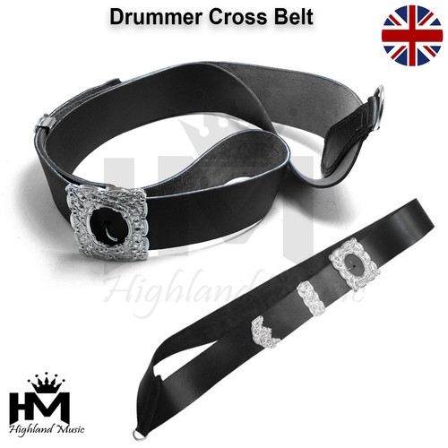 Black Original Leather Kilt Belts Drummer Cross Belt with Silver ...