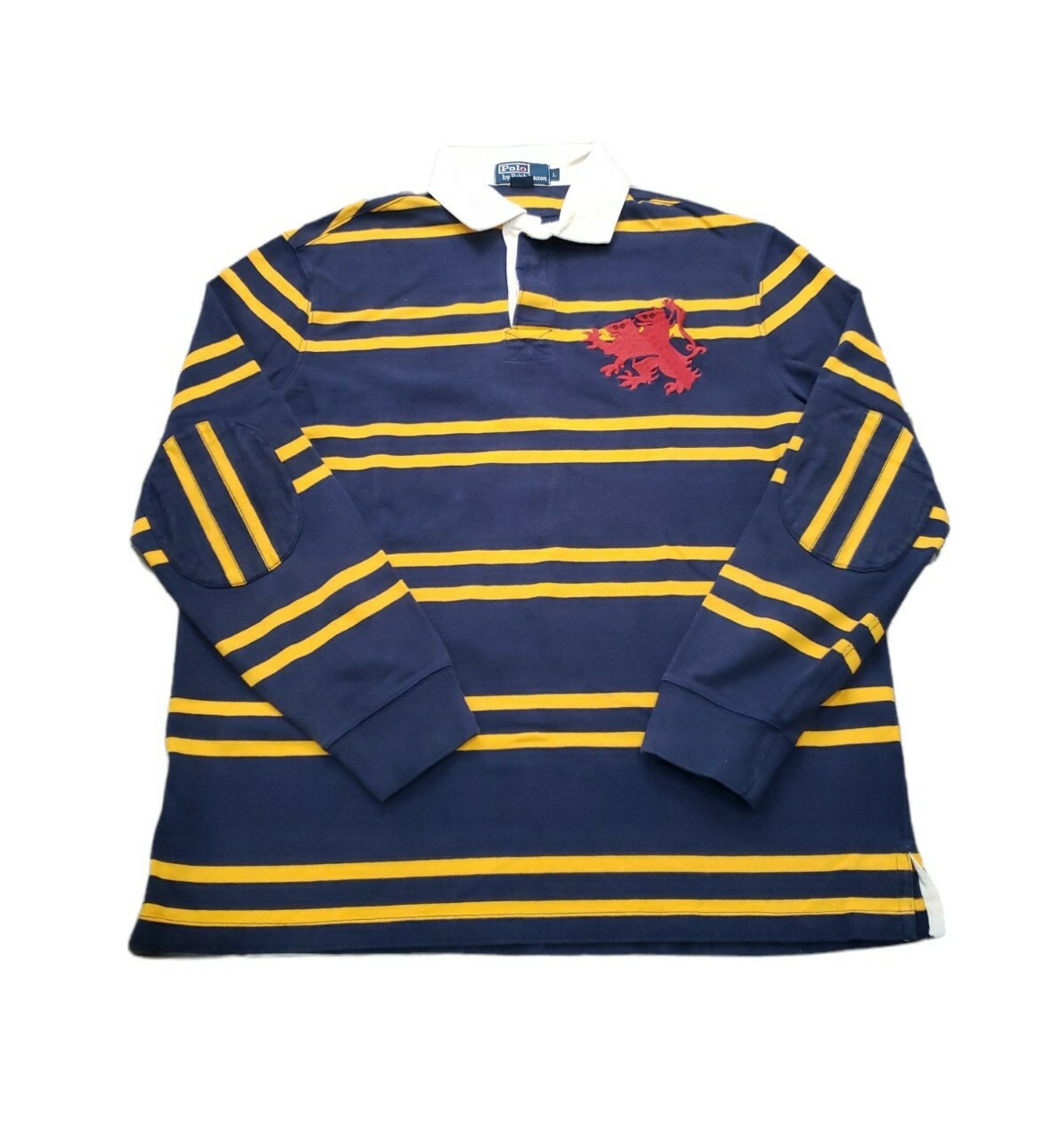 VTG Polo Ralph Lauren Mens 90s Rugby Shirt Quilted Elbow Patch Big Logo ...