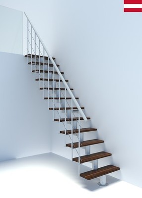 Indoor Straight Staircase Kit Central Stringer Cable Railing Wood Step ...