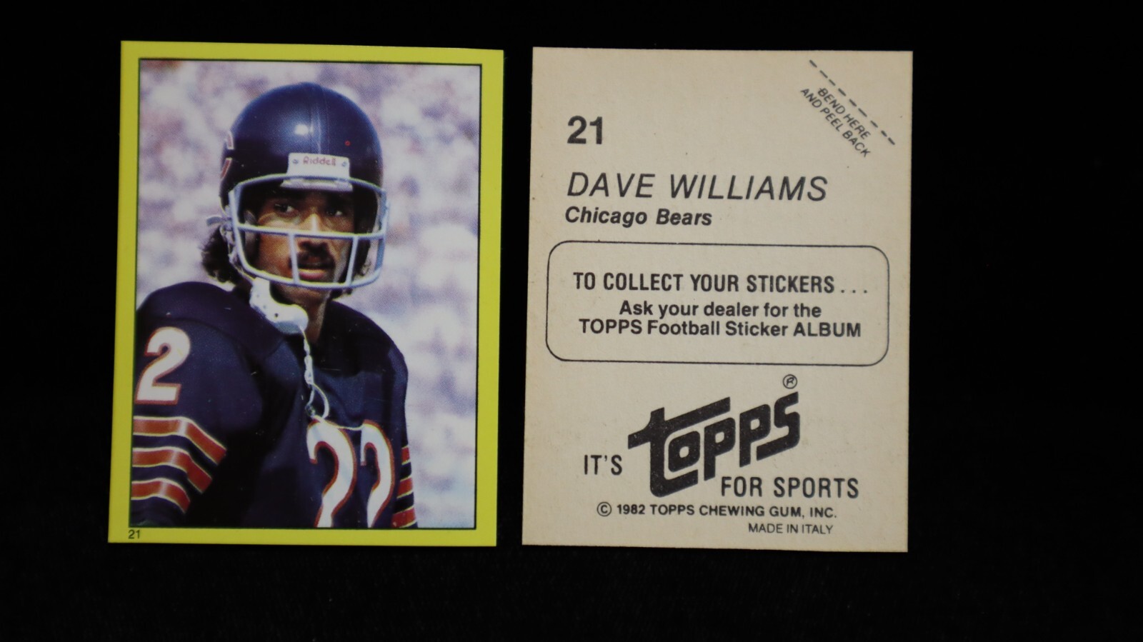 1982 Dave Williams Chicago Bears Topps Yellow Sticker #21 | eBay