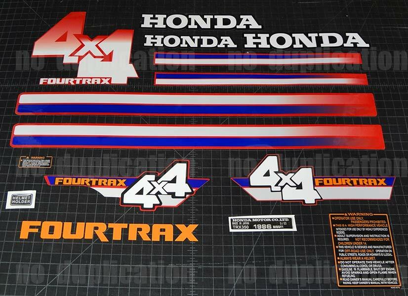 1986 Honda TRX350 Quad Fourtrax 4x4 ATV 15pc Decal Kit Stickers ...