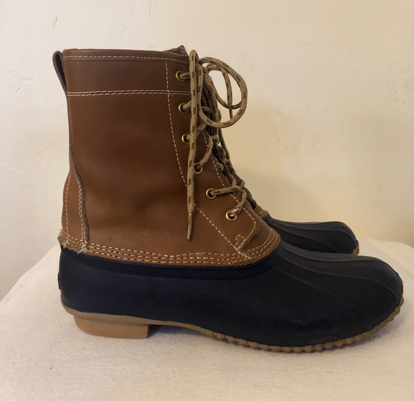 Khombu Letty Duck Rain Boots Blue Cognac Steel Shank Leather Lined Size ...