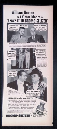 Print Ad 1930's Bromo-Seltzer William Gaxton Victor Moore Headache ...