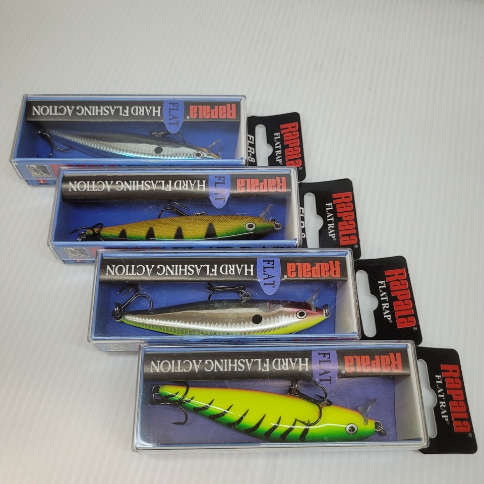 SET-RS10 4pc Rapala Flat Rap FLR-8 Flat Hard Fishing Action Fishing ...