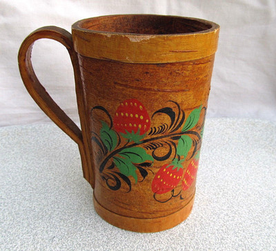 OLD ANTIQUE PRIMITIVE WOODEN MUG CUP HAND CARVED HAND PAINTED | eBay