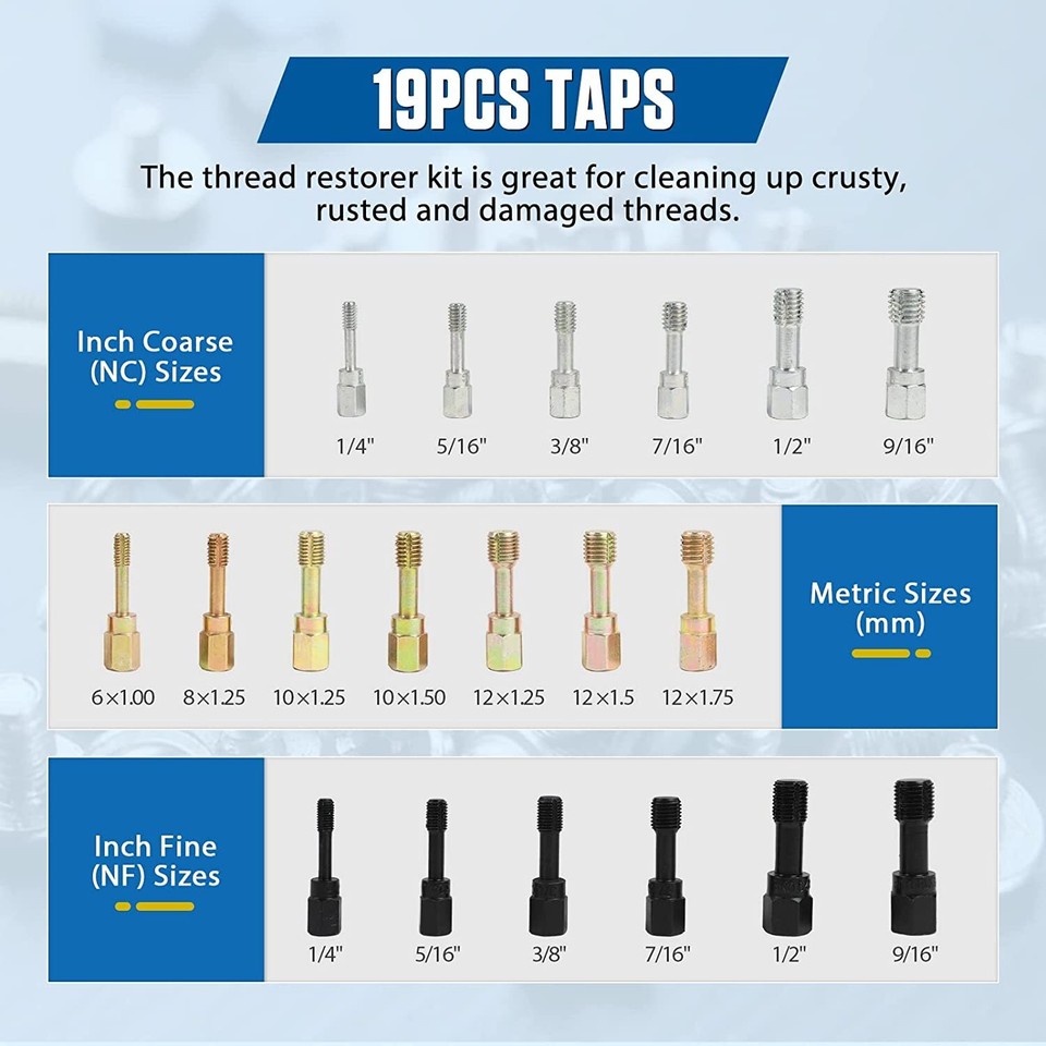 42PCS Thread Repair Kit Thread Chaser Set in UNC, UNF Thread Restorer ...