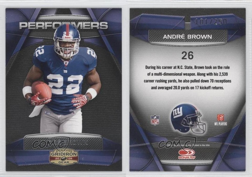 2009 Donruss Gridiron Gear Performers Silver /250 Andre Brown #26 ...