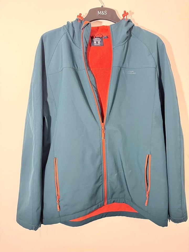 Mountain Warehouse Men’s Softshell Jacket XL Teal Hooded Fleece Lined ...