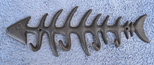 Fish Bone Key Rack CI Skeleton Hook Coat Towel Hanger Rustic Nautical ...