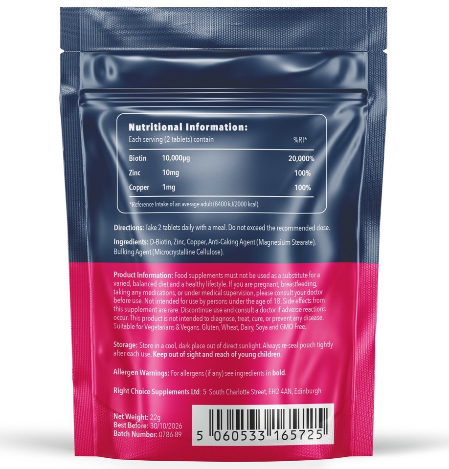 Biotin 10,000mcg + Zinc & Copper 180 Tablets | Hair, Skin & Nails ...