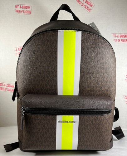 Michael Kors Cooper Mens MK Brown Signature Stripe Neon Backpack ...