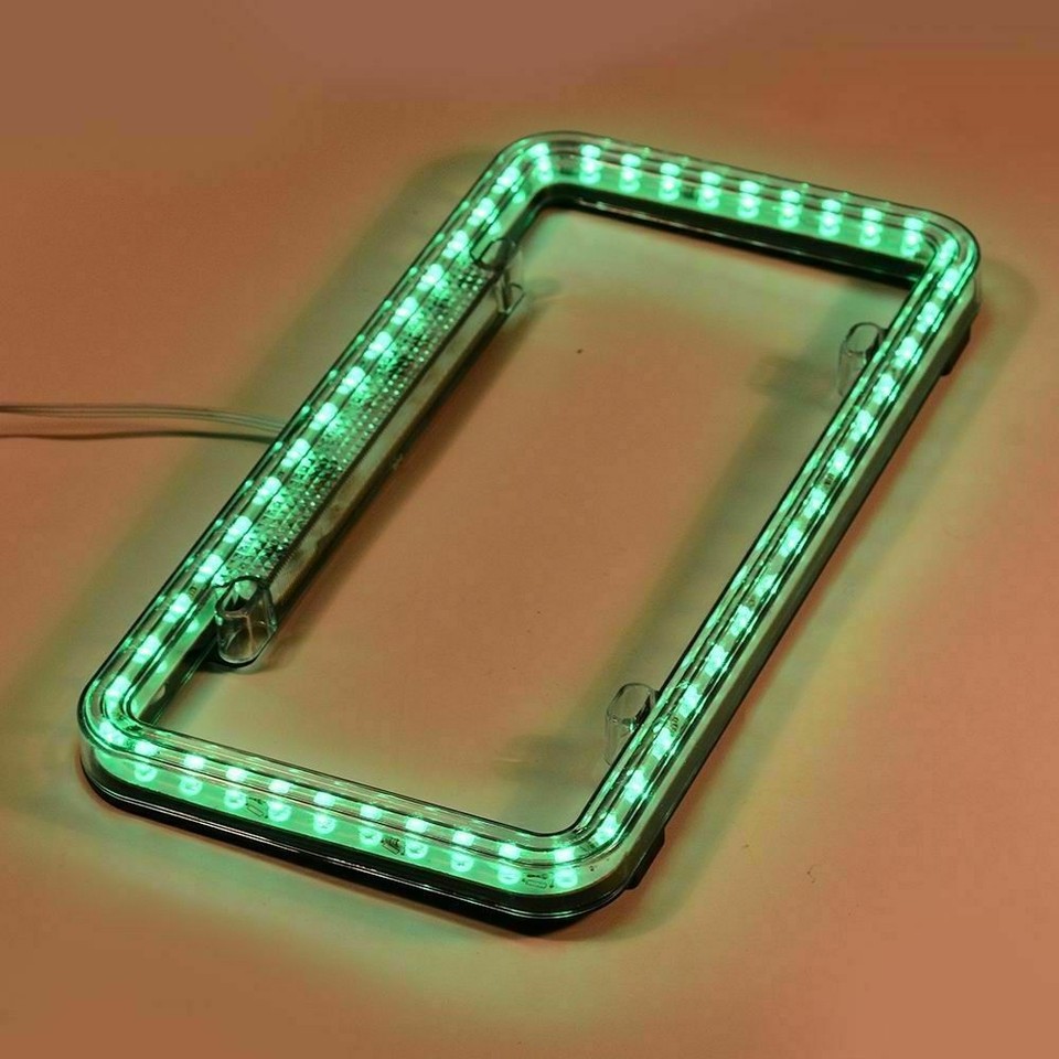 12V Green Car Muti-Models Flashing LED Light License Plate Frame Cover ...
