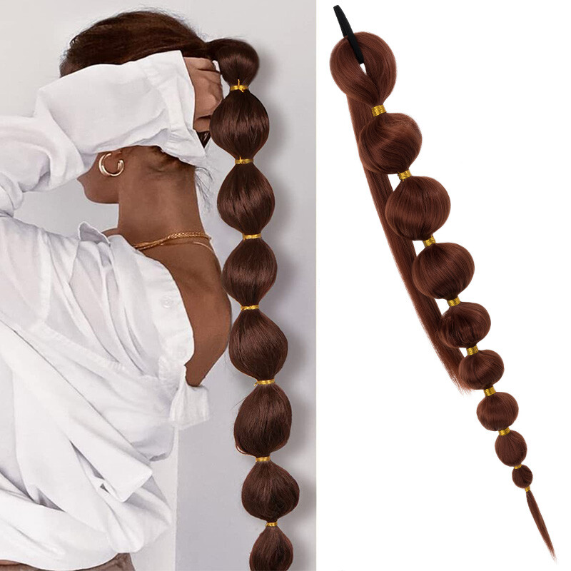 34" Ponytail Wrap/Tie In Bubble Braid Pony Tail Hair Extension Natural ...