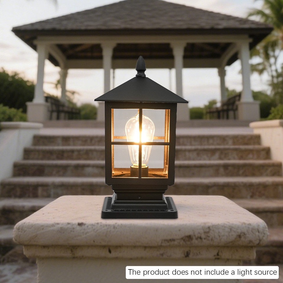 Outdoor Post Light Vintage Black Lantern Garden Fence Pillar Lamp ...