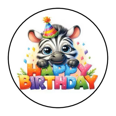 Zebra Happy Birthday Stickers, 1.5", Round, Labels, Favors, Seals, (30 ...