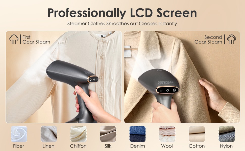 E16 High Power Handheld Garment Steamer LED Touch 1800W Gray Gold ...