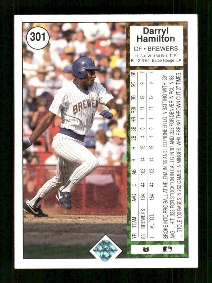 1989 Upper Deck #301 Darryl Hamilton NM Near Mint RC Rookie Brewers BXCP20 | eBay