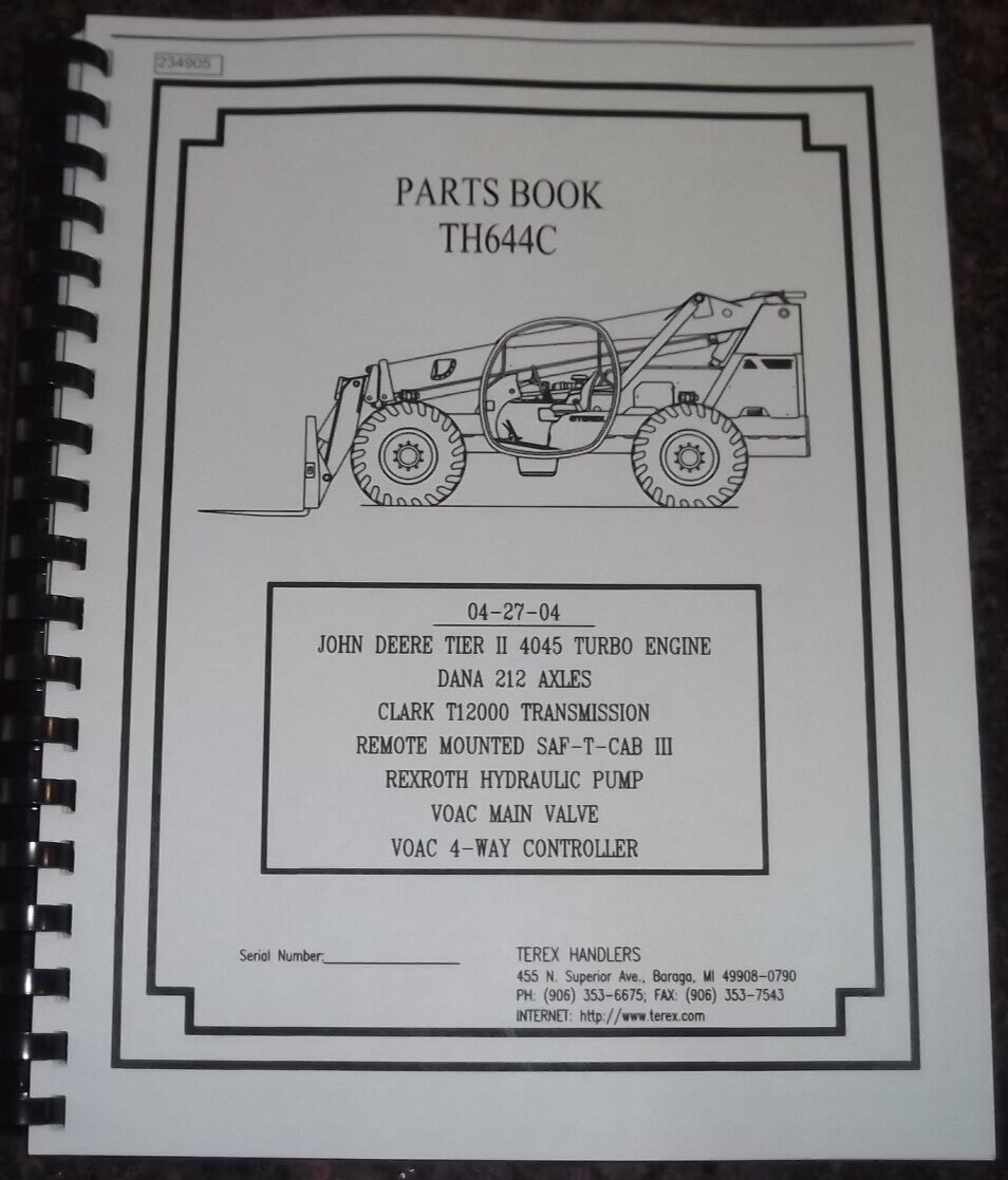 TEREX TH644C TELEHANDLER FORKLIFT MATERIAL HANDLER PARTS BOOK MANUAL ...