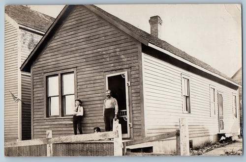 McKinley Minnesota MN Postcard RPPC Photo House View Father Son Dog ...