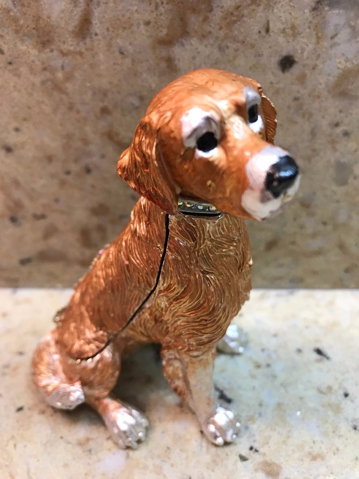 SITTING GOLDEN RETRIEVER DOG TRINKET BOX FIGURE ENAMEL WITH SWAROVSKI ...