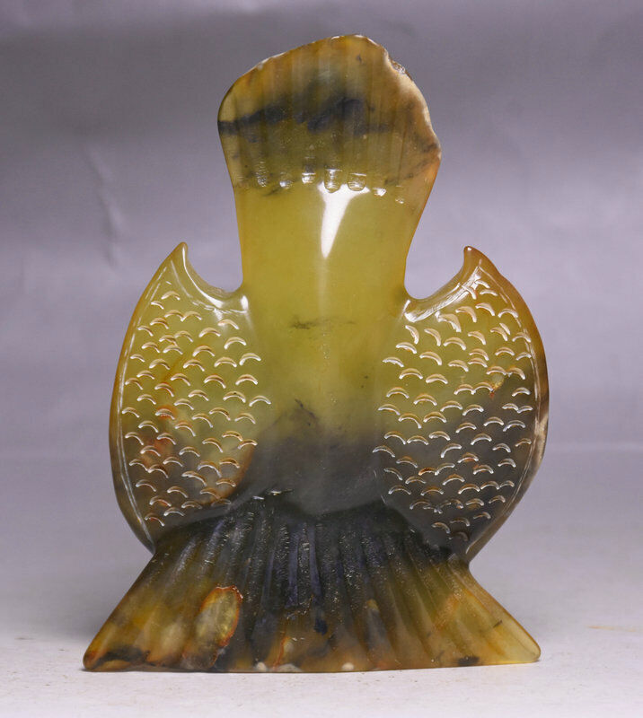 11CM Old China Hetian Nephrite Jade Carving Palace Phoenix God Bird ...