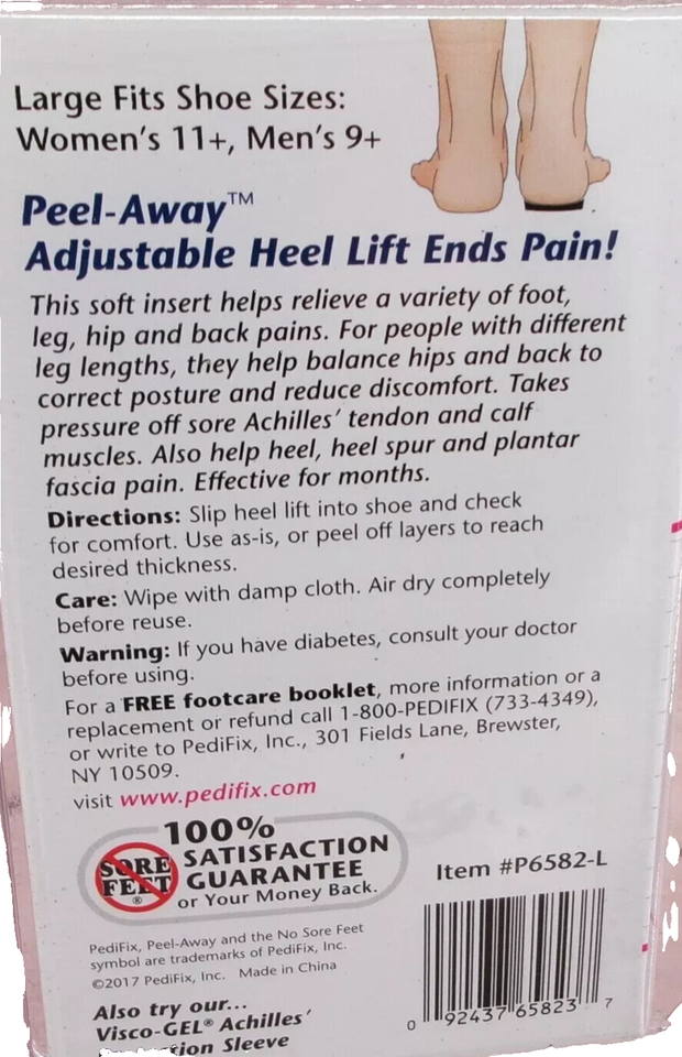 PediFix Peel-Away Adjustable Heel Lift Medical Footcare LARGE Pain ...