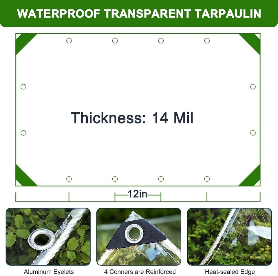 Clear Tarp 3x6ft Clear Tarps Heavy Duty Water Resistant,14Mil Thickened ...