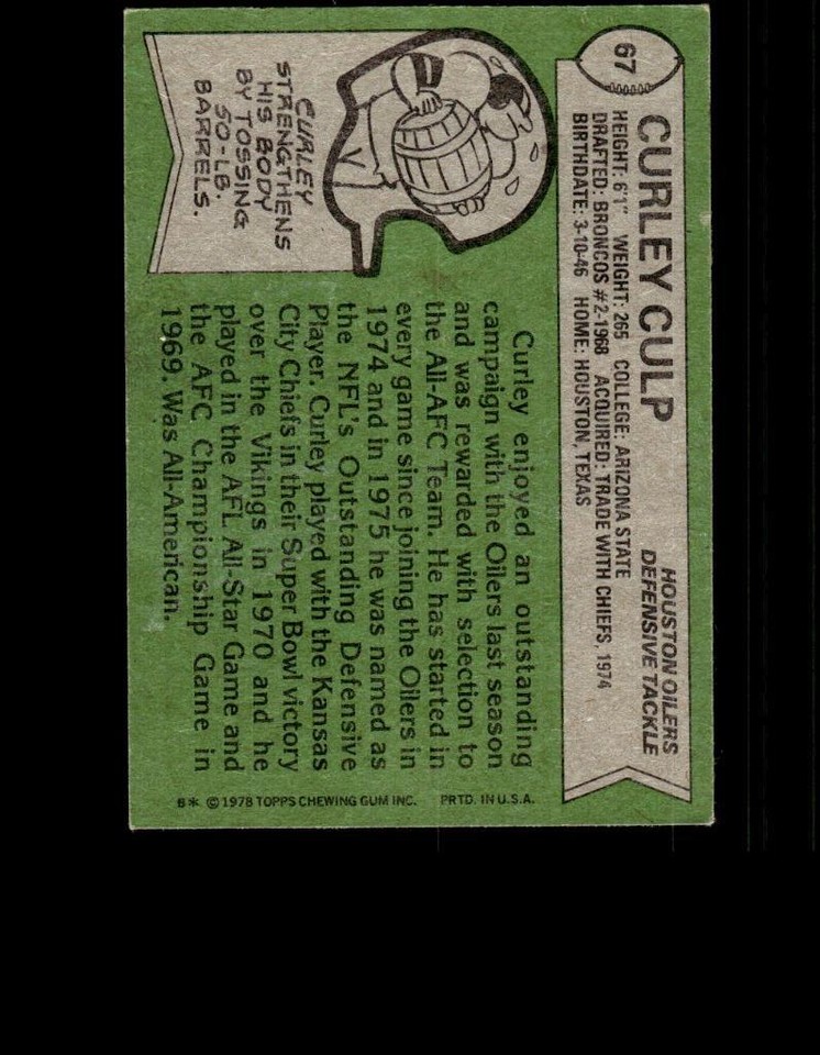 CURLEY CULP CARD #67 BFU9R3S2P36 FREE SHIPPING | eBay