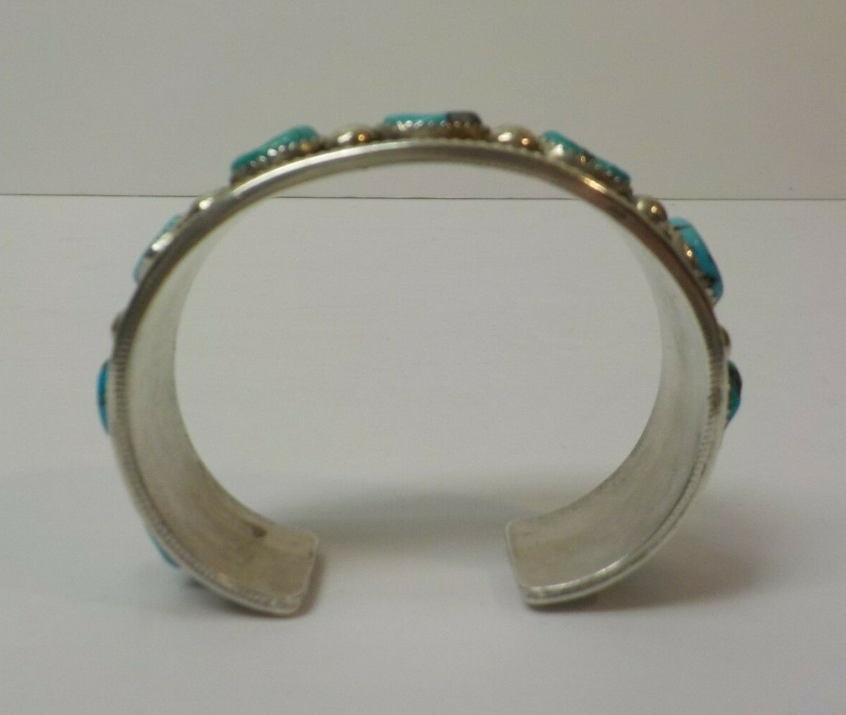 1970's Leander Nezzie Signed Sterling Silver & Turquoise Cuff Bracelet ...