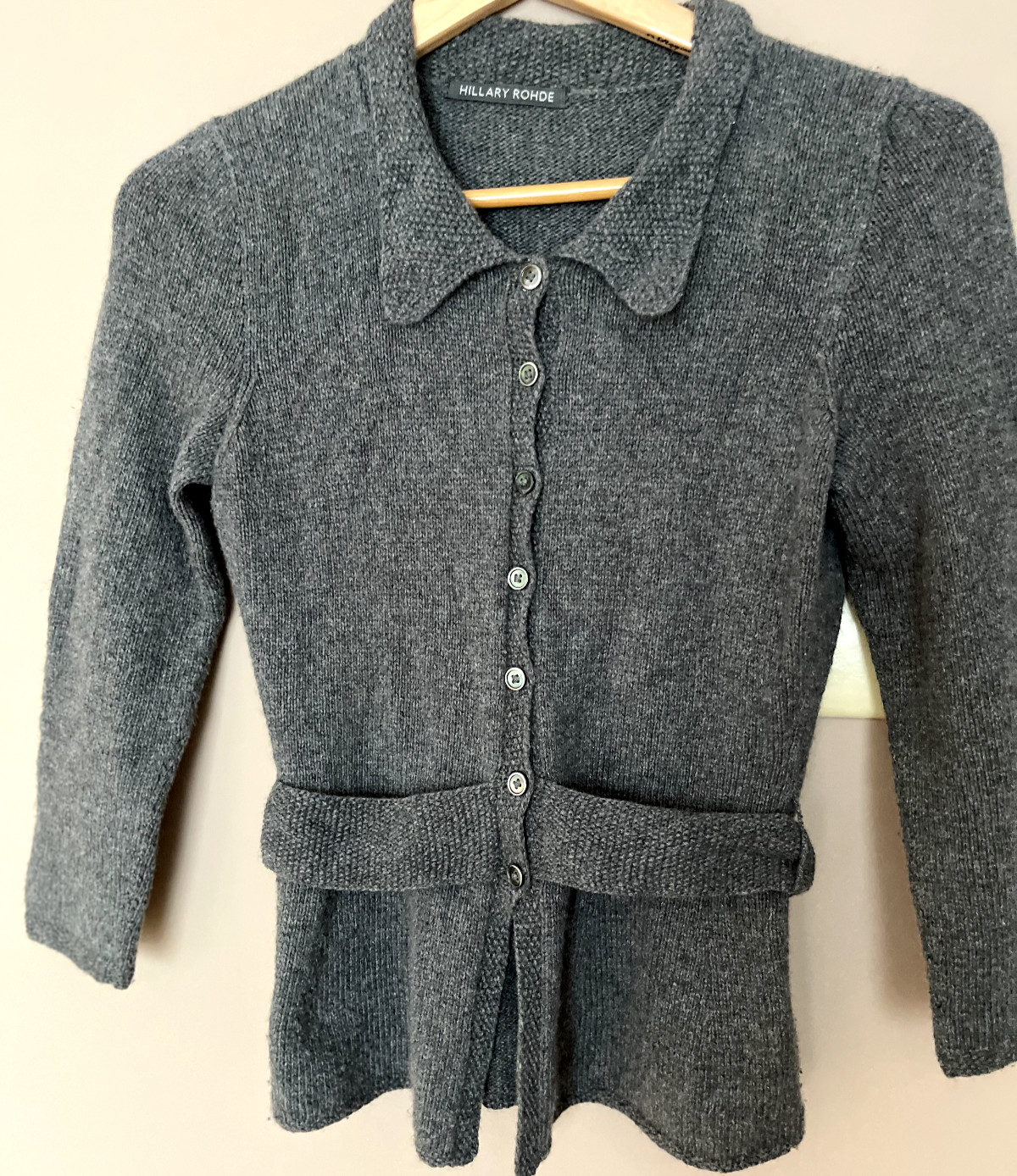 Hillary Rohde Gray 100% Cashmere Collared Cardigan M… - Gem