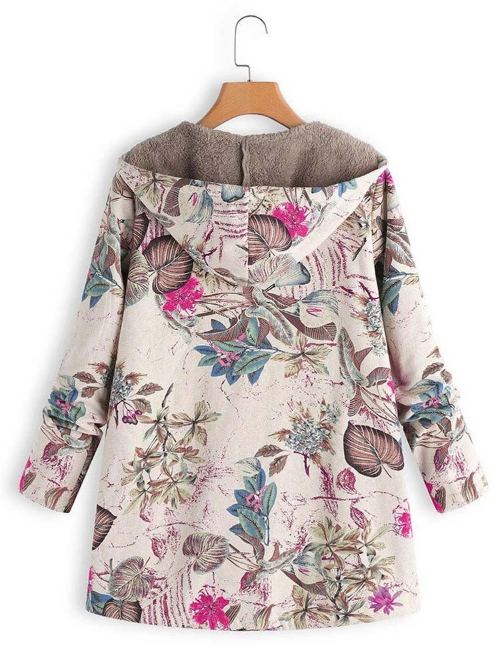 Women Winter Warm Floral Hooded Jacket Flower Print Coats Winter ...
