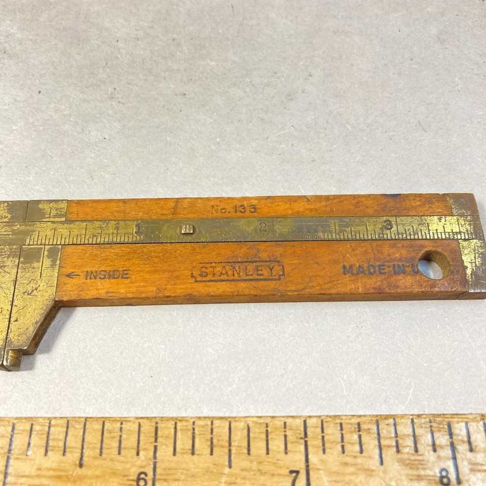 Vintage Stanley Caliper Rule Wood & Brass Inside Outside #136 USA | eBay