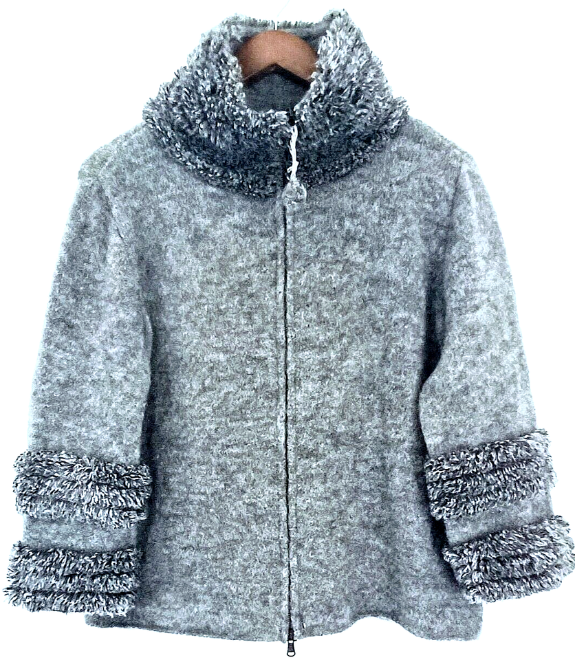 Vtg Italy Wool Sherpa Jacket 40" Luxury Teddy 3/4 Sleeve Zip Up Fluffy ...