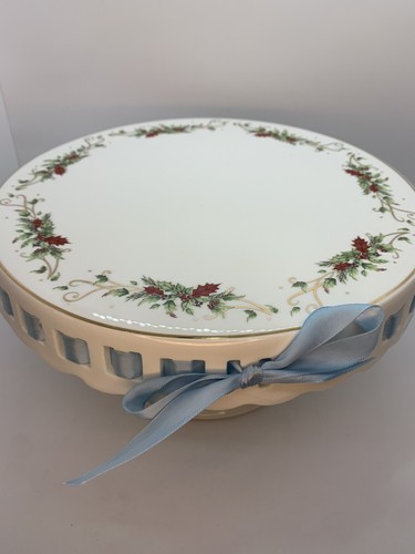 Grace's Teaware Christmas Holiday Holly Gold Trim Dessert Cake Stand 10 ...