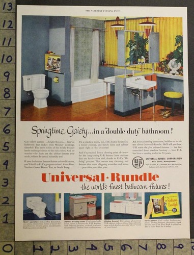 1952 UNIVERSAL RUNDLE CORP NEW CASTLE DECOR BATHROOM PLUMBING FIXTURE ...