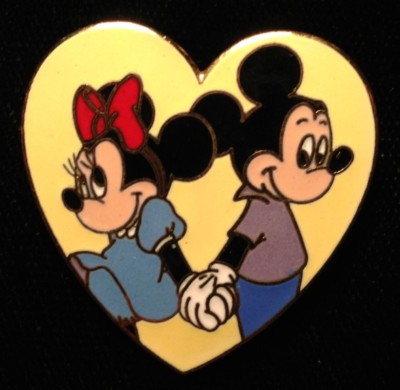 DISNEY PIN - MICKEY MOUSE and MINNIE Holding Hands in a Yellow Heart | eBay