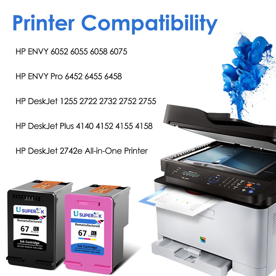 Compatible with HP 67XL 65XL 63XL 62XL 61XL 60XL Refill Full of Ink ...