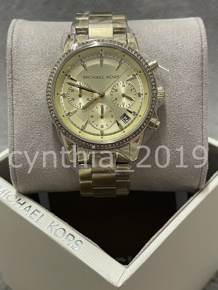 Michael Kors MK6356 Ritz Chronograph Gold Crystal Stainless Steel Women ...