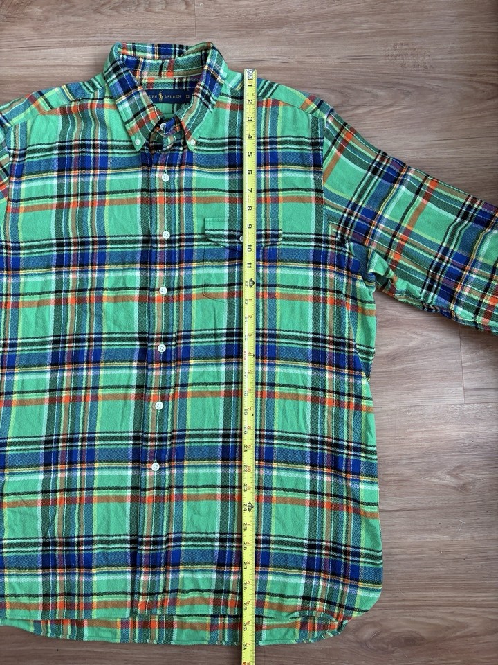 Polo Ralph Lauren Plaid Flannel Shirt Men’s Size XL Bright Green Long ...