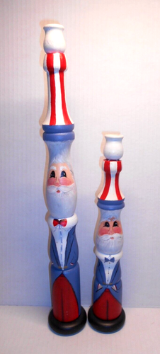 Vintage Hand Painted Wooden UNCLE SAM Patriotic Folk Art candle Holders ...