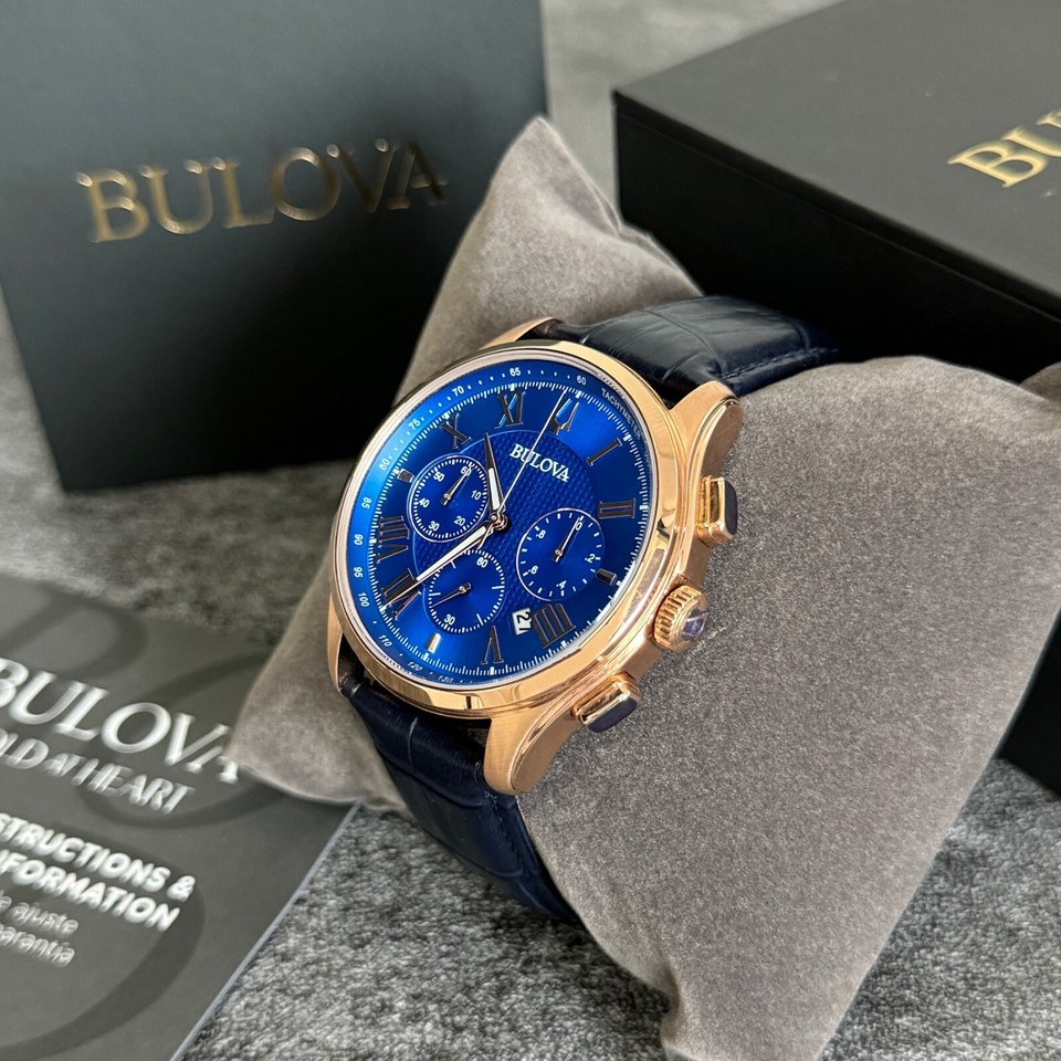 Bulova Men's Wilton Classic Blue Textured Dial Chronograph Watch 97B170 ...