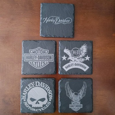 Harley Davidson 5 Slate Coasters Set Biker Motorcycle Man Cave Decor ...